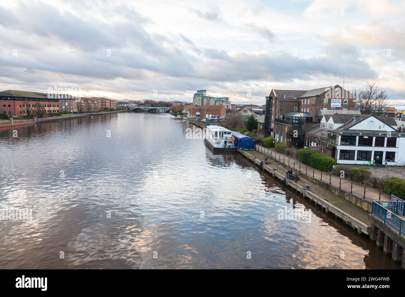 A view along the River Tees in the town centre at Stockton on Tees ...