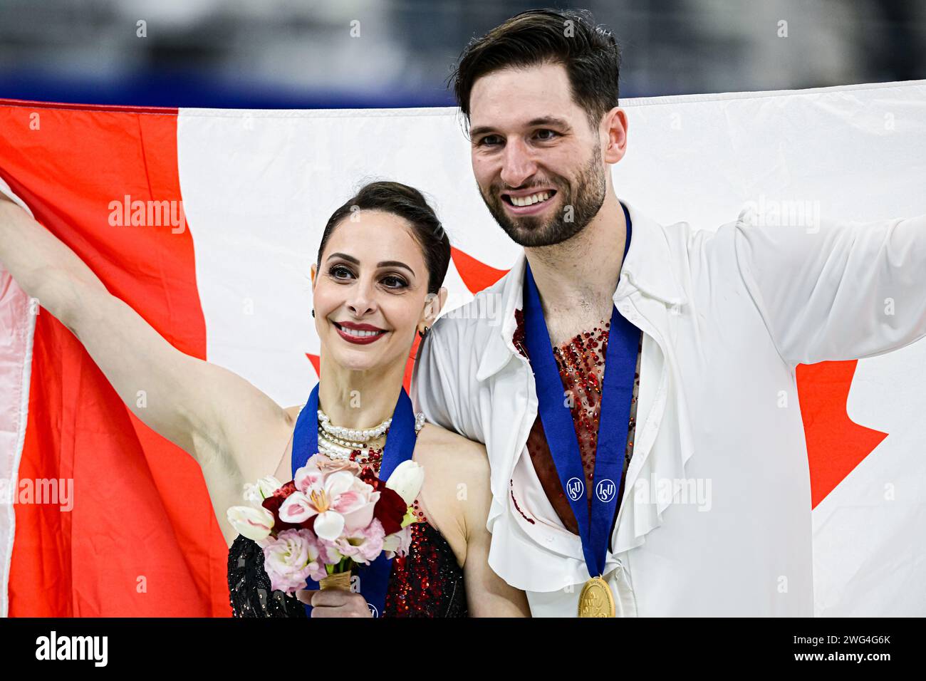 Shanghai, China. 03rd Feb, 2024. Pairs Awards, Deanna STELLATO-DUDEK & Maxime DESCHAMPS (CAN ...
