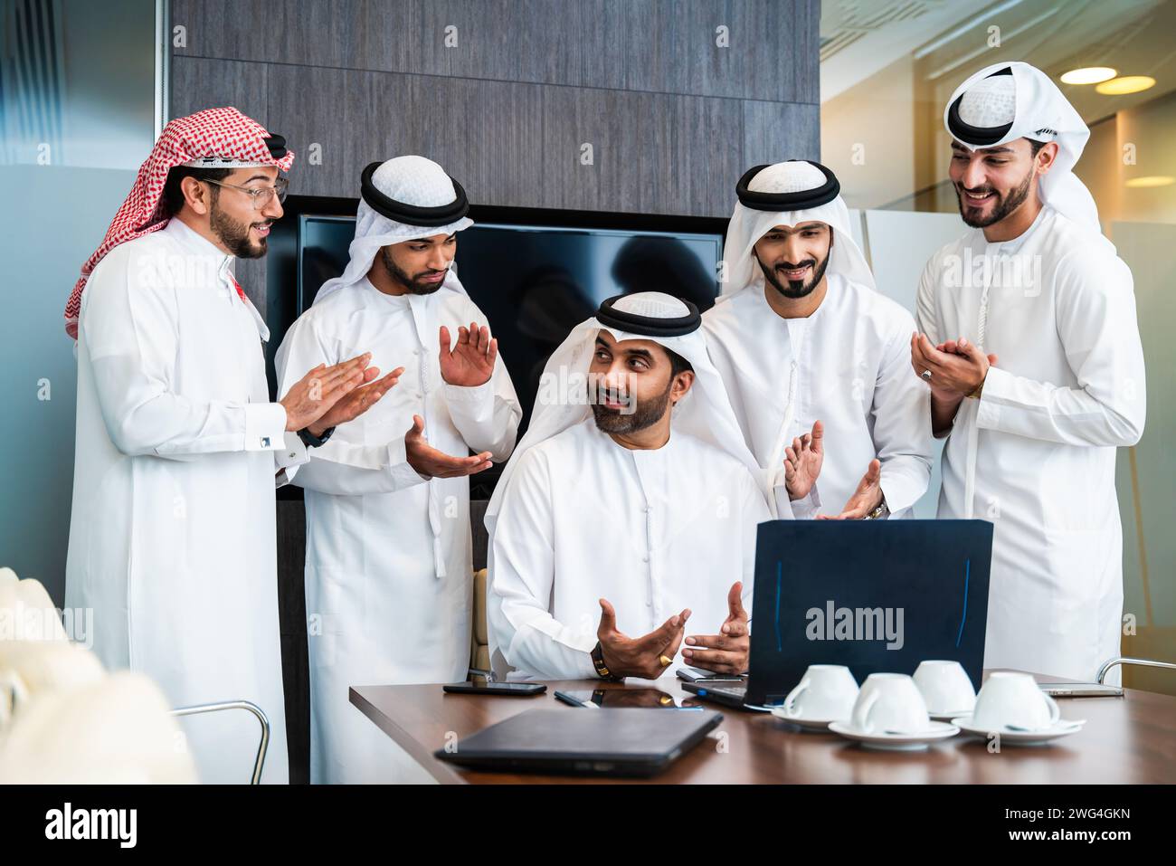 Group of corporate arab businessmen meeting in the office - Middle ...