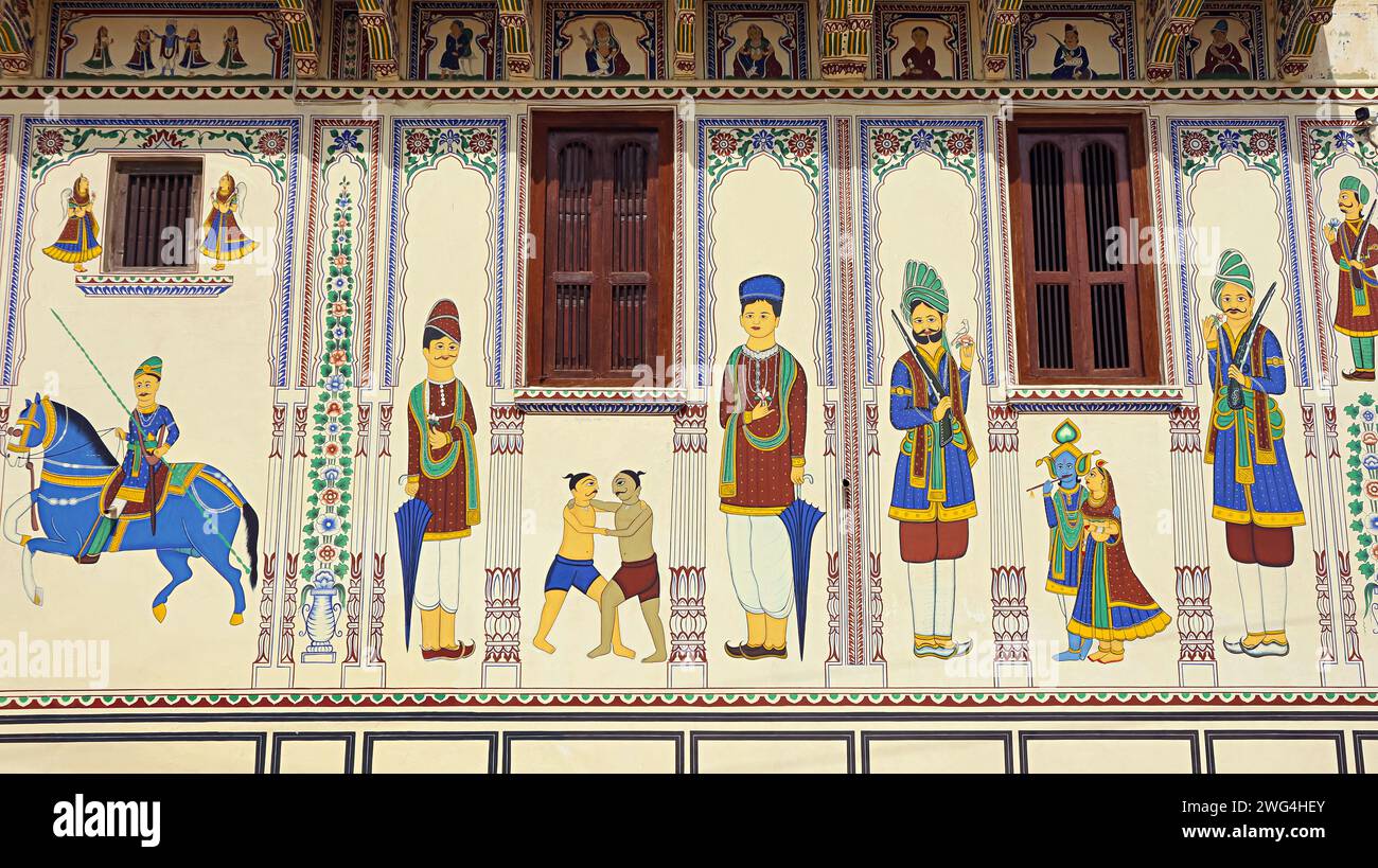 Painting of Lord Krishna and Wrestlers on Outside of the Chokhani ...