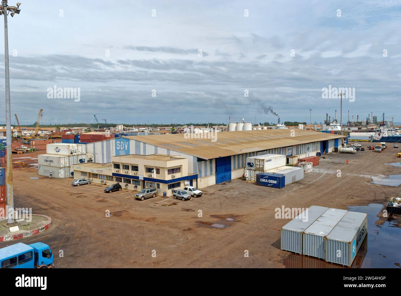The SDV Warehouse and Offices on the Quayside of Port Gentil, with ...