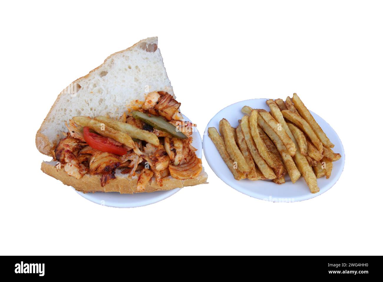 sandwich Chicken doner kebab and french fries, isolated on white ...