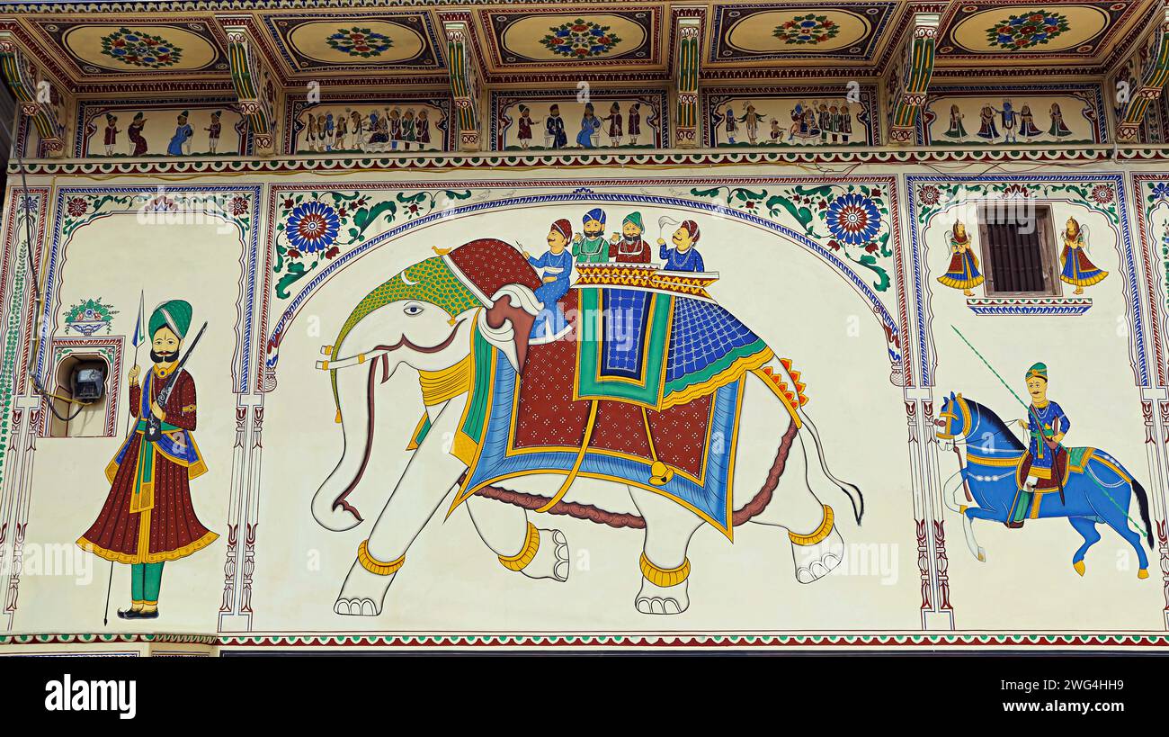 Painting of King with Elephant, Chokhani Double Haveli, Mandawa ...