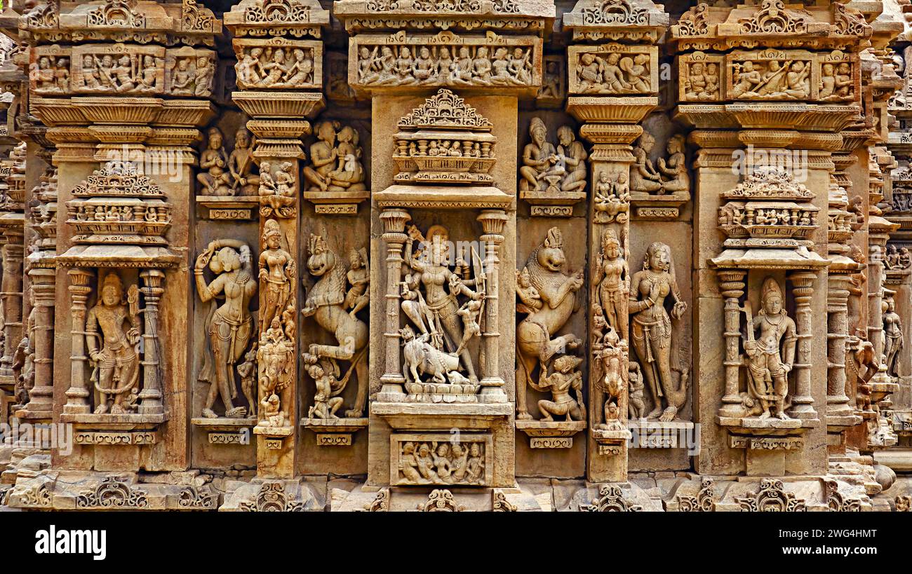 Carvings of Hindu Deities, and Mahishasur Mardini on the Ambika Mata ...
