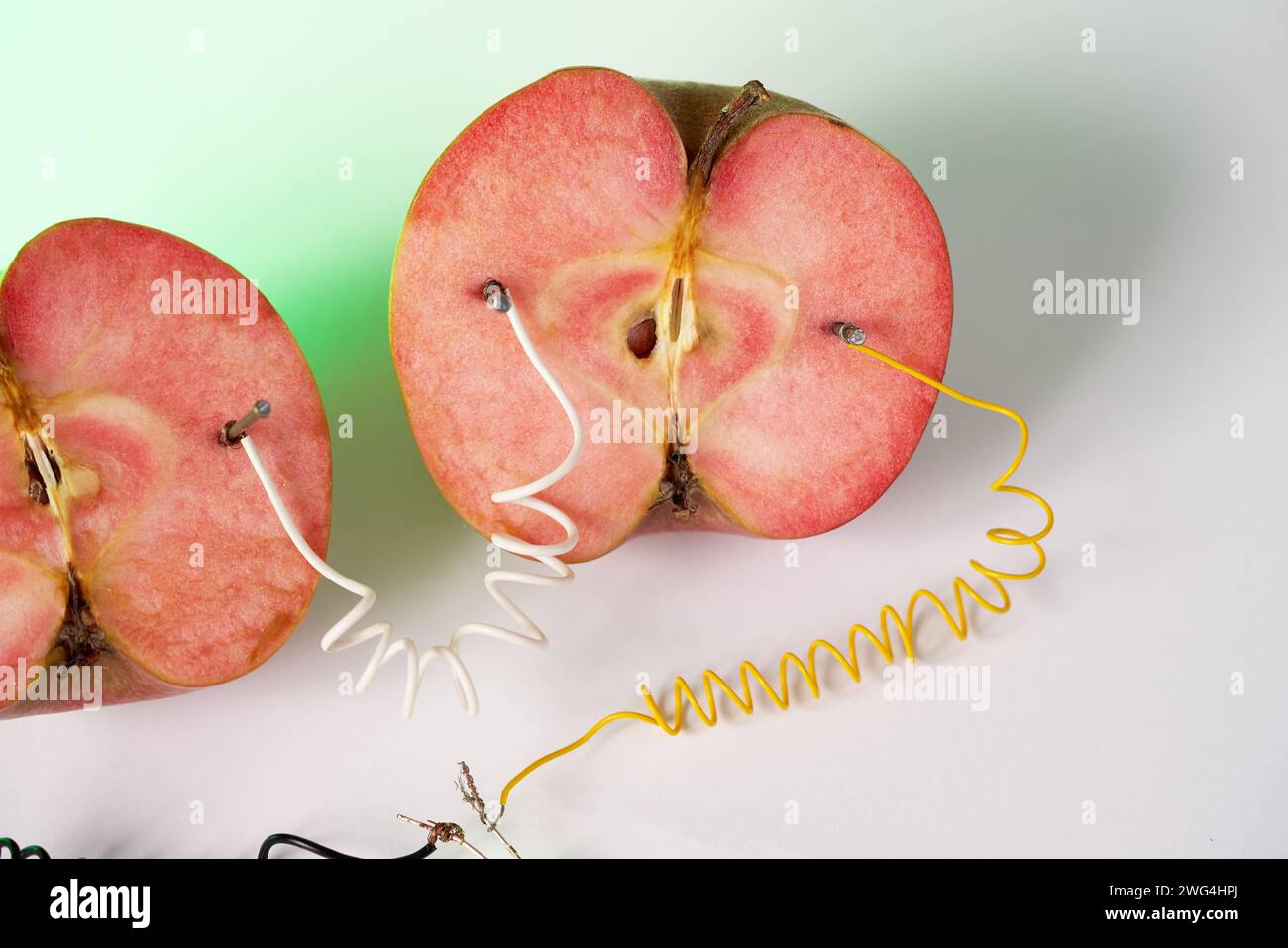 Free energy electricity generator using apple, close up Stock Photo - Alamy