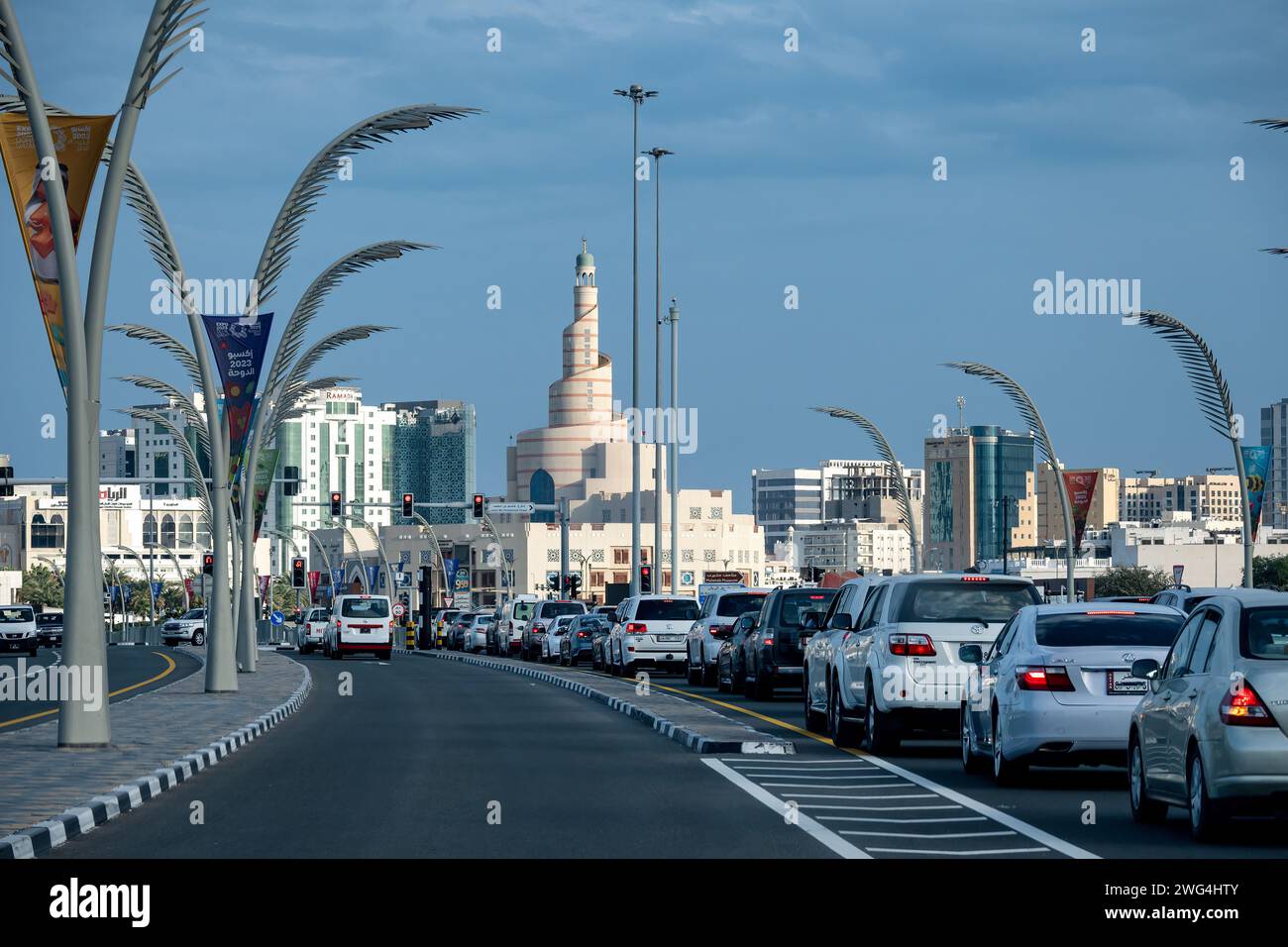 Doha, Qatar - February 02, 2024: The scene from the streets of corniche ...