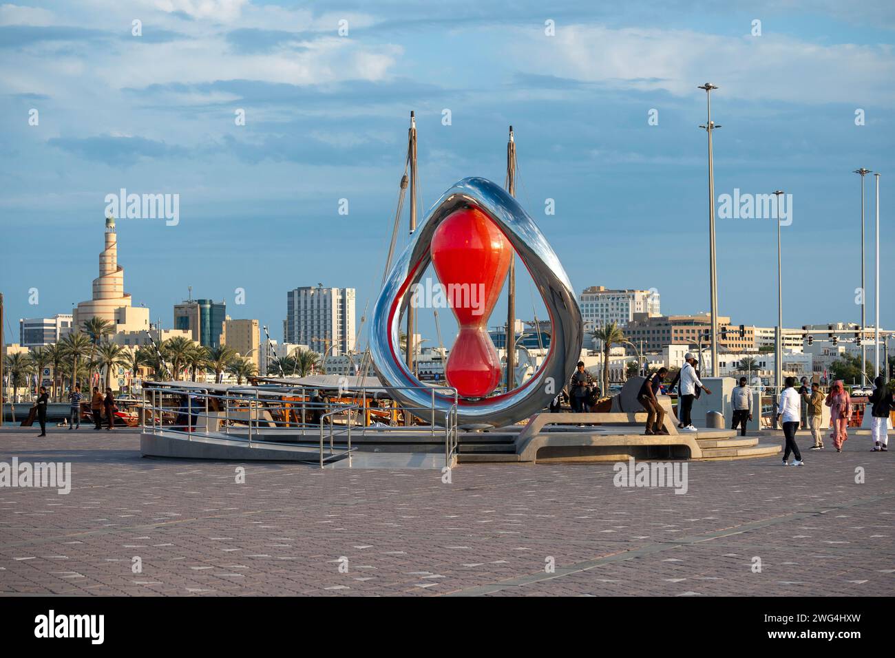 Doha, Qatar - February 02, 2024: People enjoying holiday cold weather ...