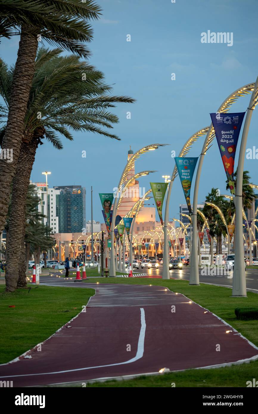 Doha, Qatar - February 02, 2024: The scene from the streets of corniche ...