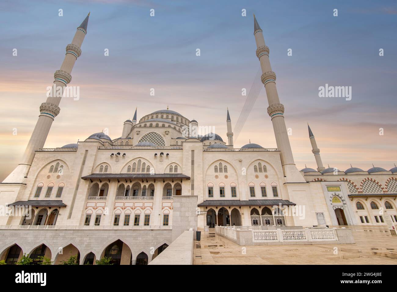 Low angle shot of Grand Camlia Mosque, or Buyuk Camlica Camii, a modern ...