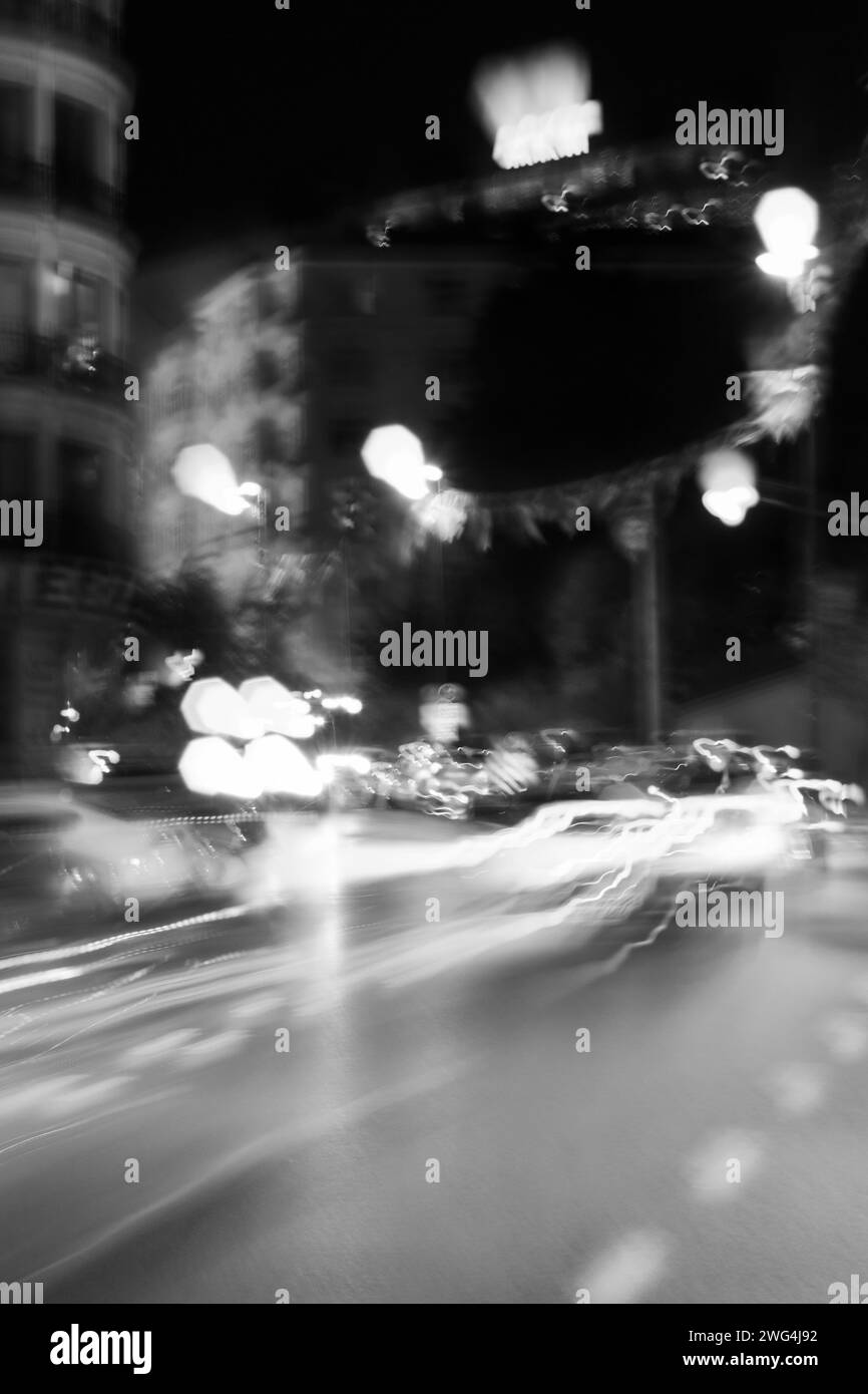 black and white abstract and artistic themed shake effect, night street ...