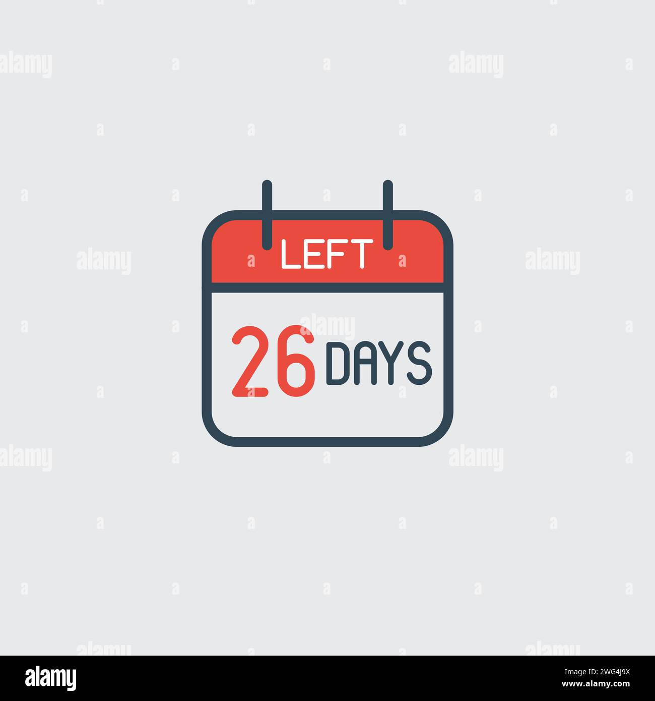 Countdown daily page calendar icon 26 days left. Number day to go ...