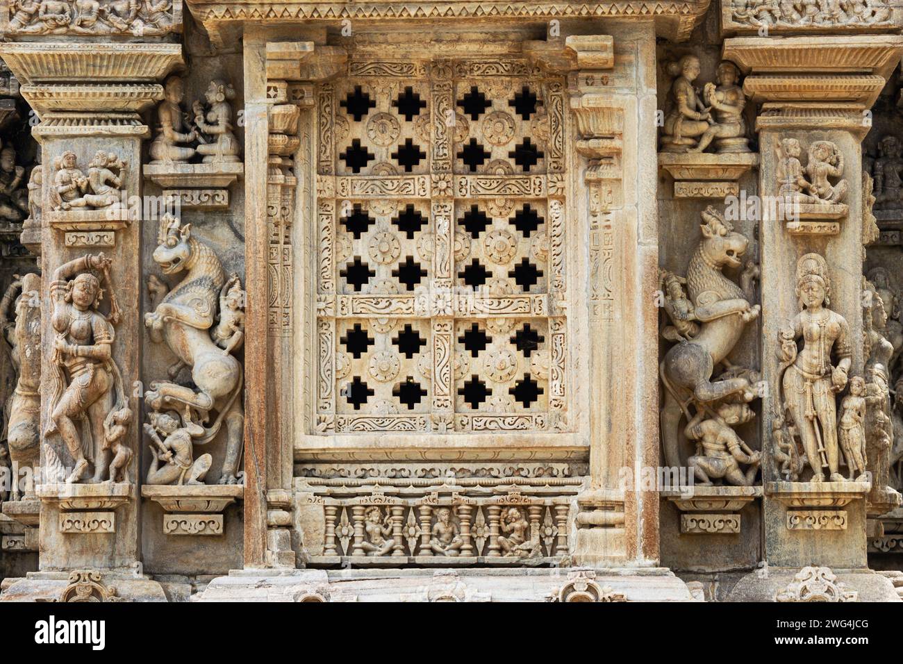 Carved Window with Yali on Both Side, Ambika Mata Temple, jagat ...