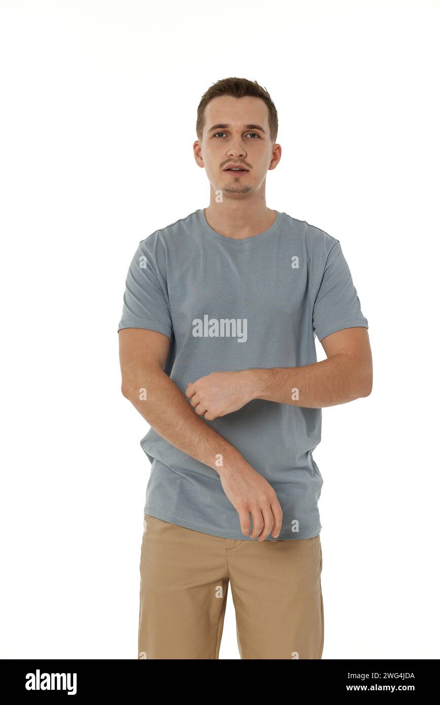 handsome young calm man on white background Stock Photo - Alamy