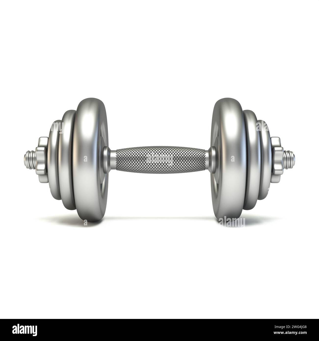 Stainless steel dumb bell Front view 3D rendering illustration isolated ...