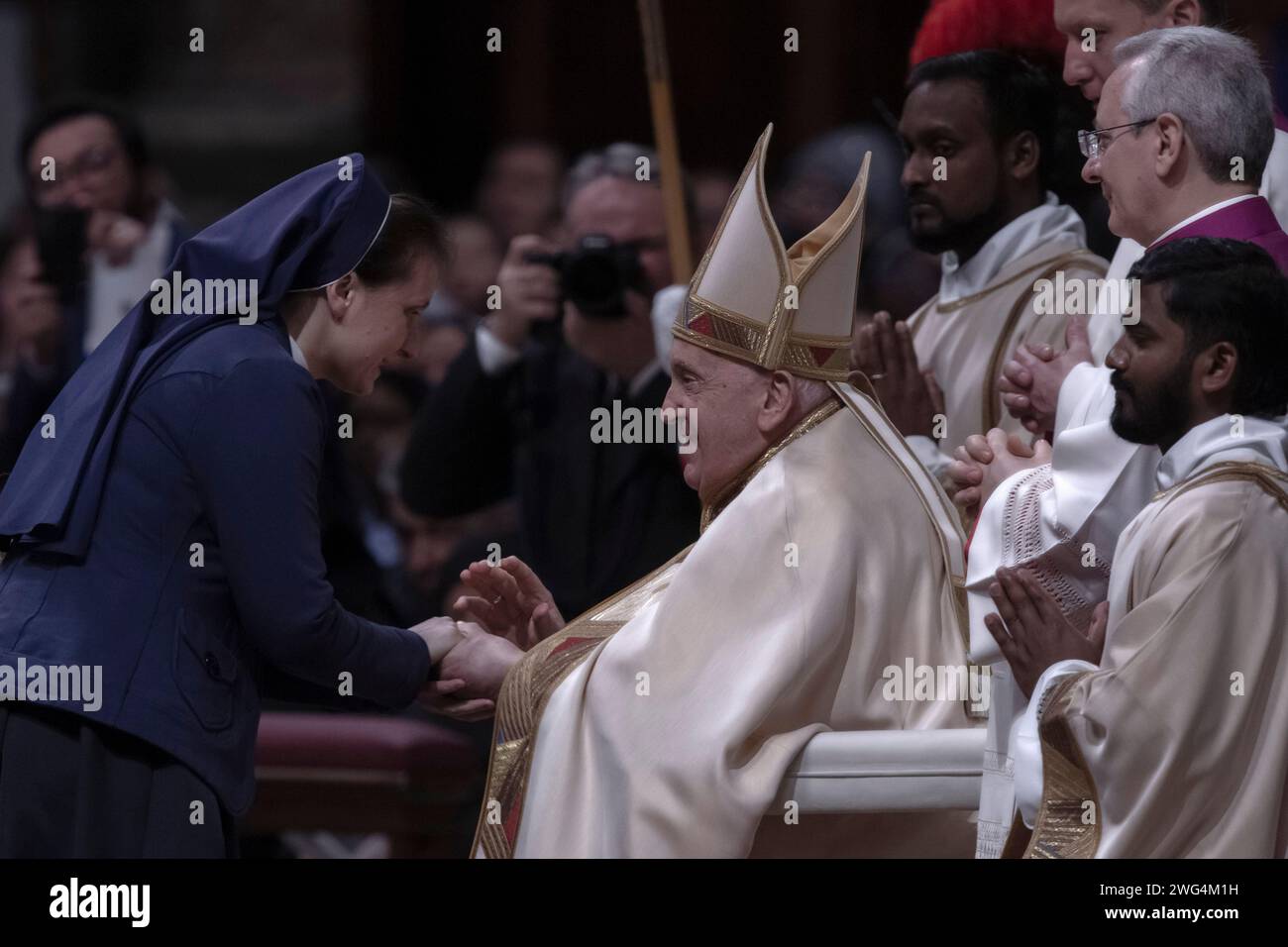 vatican city, vatican, 2 february 2024. Pope Francis presides the Holy ...