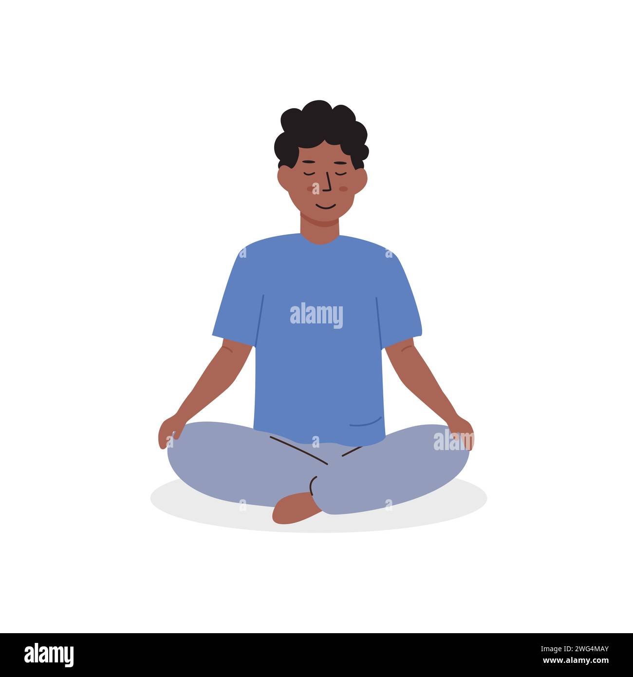 African black skin boy sitting on floor and meditating. Child or teen ...