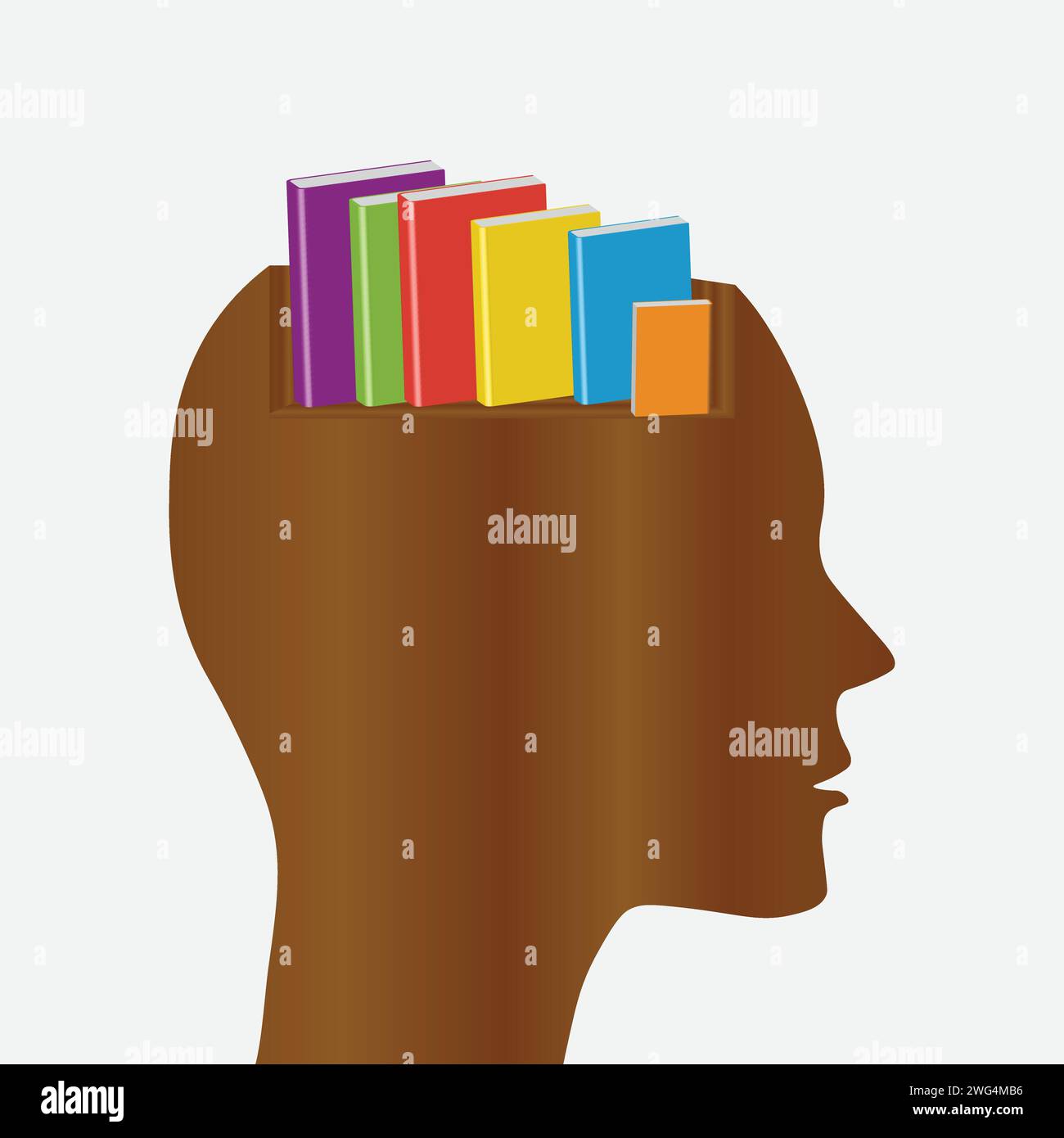 man head with book shelve on brain , book reading concept vector ...
