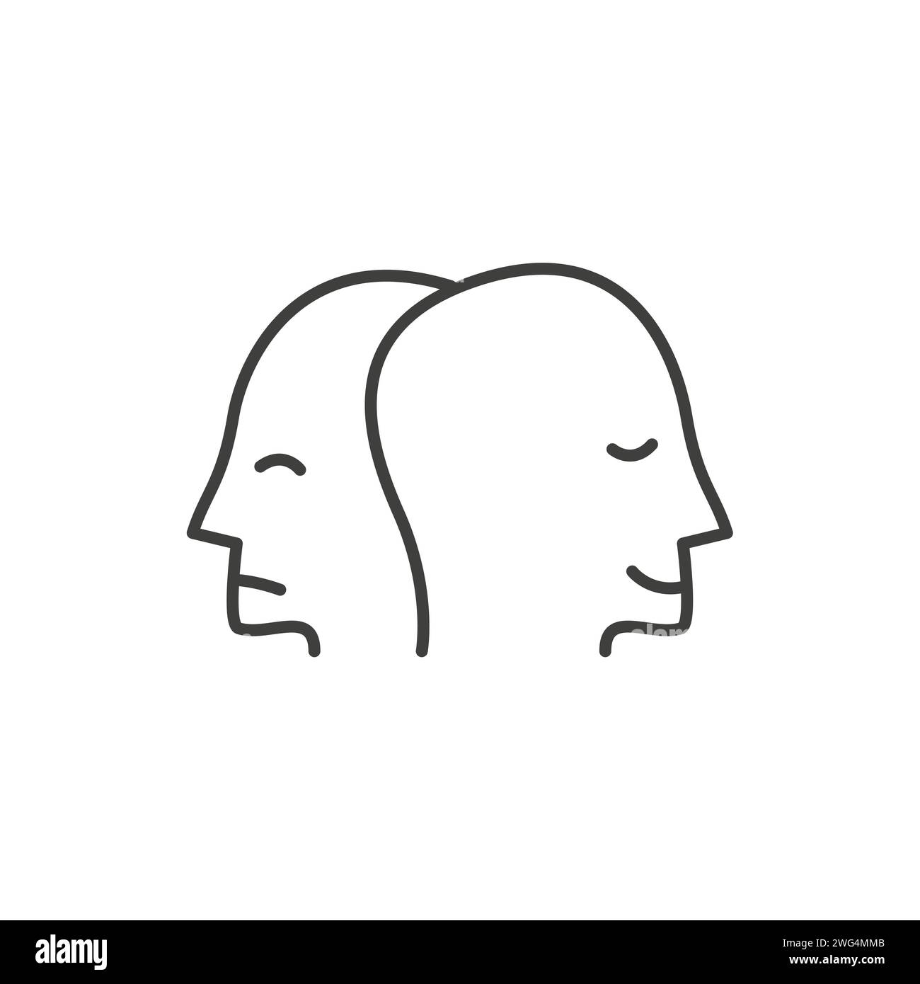 Split face double personality bipolar disorder vector outline icon ...