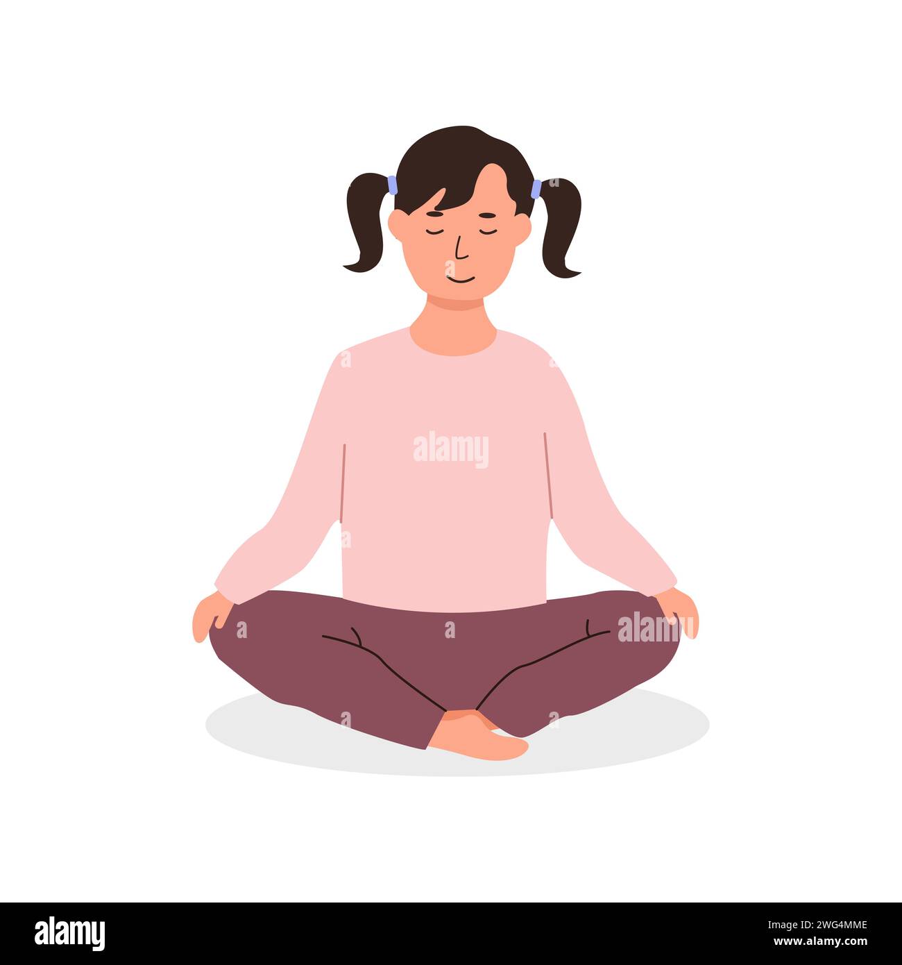 Caucasian girl sitting on floor and meditating. Child or teen doing ...