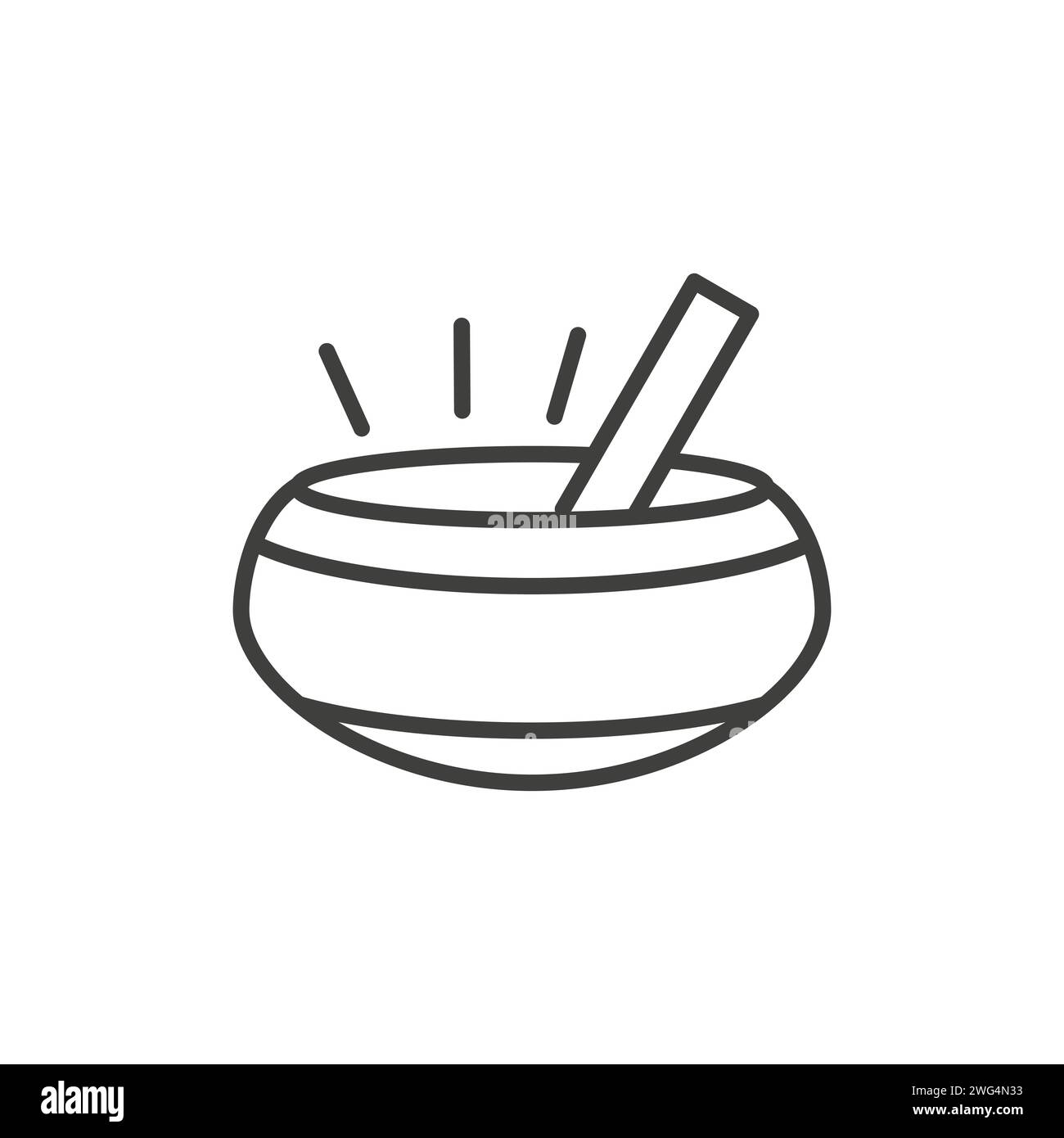 Tibetan singing bowl with a wooden resonant stick outline vector icon ...