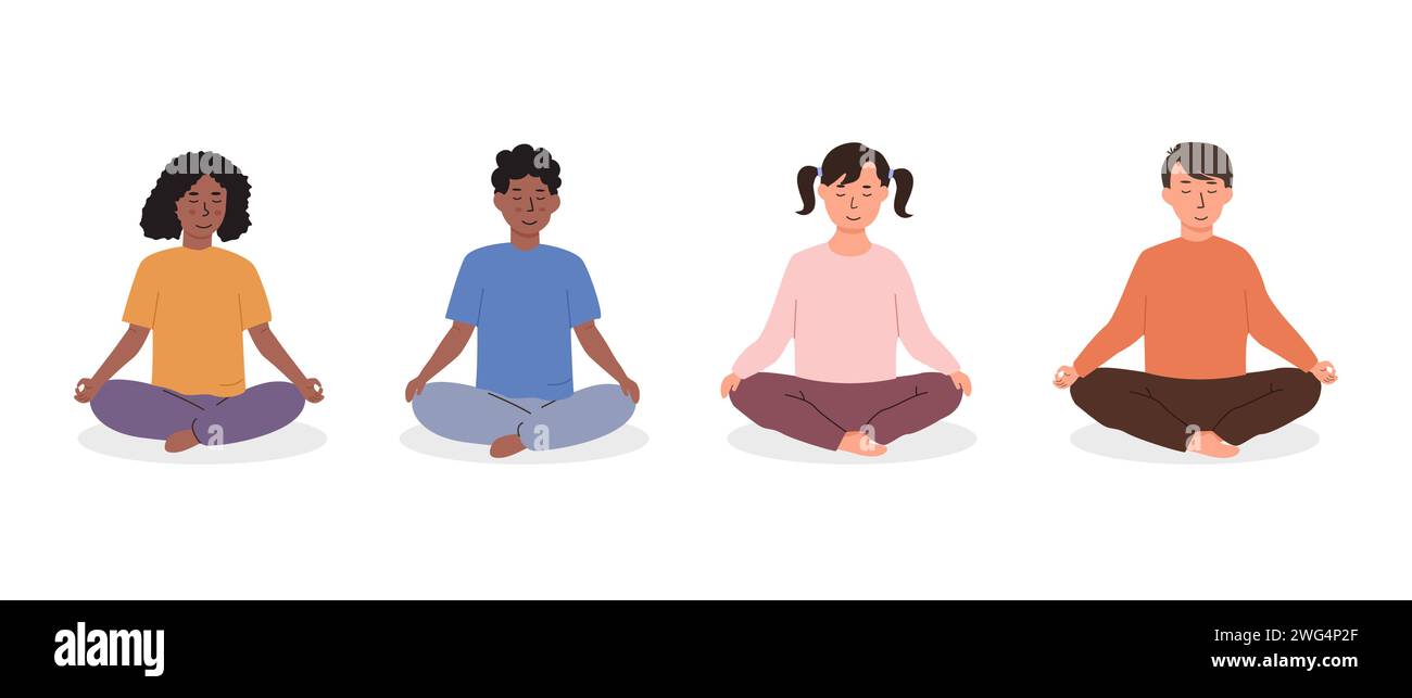 Diverse kids meditating. Children doing yoga exercise. Meditation ...