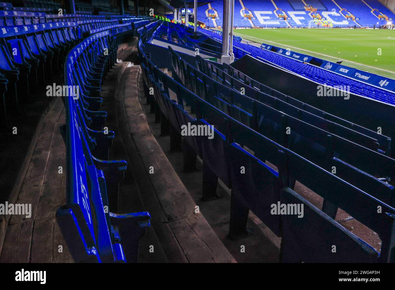 Wooden stadium seats ahead of the Premier League match Everton vs ...