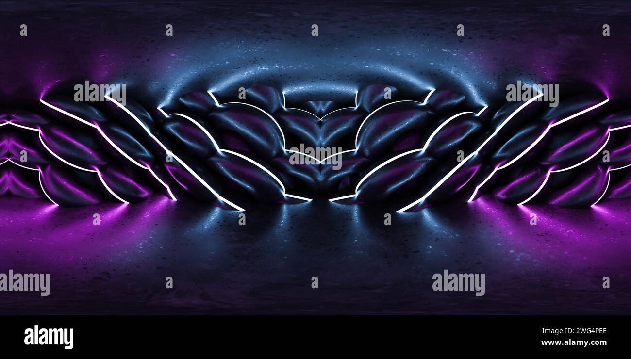 Abstract dar futuristic studio wall golden and blue lighting and round ...