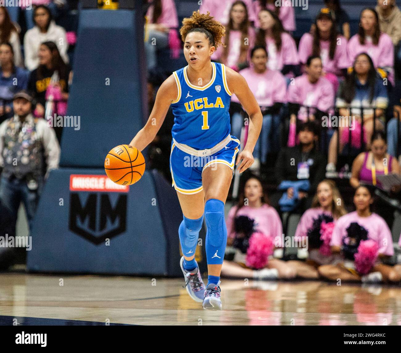 February 02 2024 Berkeley, CA U.S.A. UCLA guard Kiki Rice (1)brings the ...