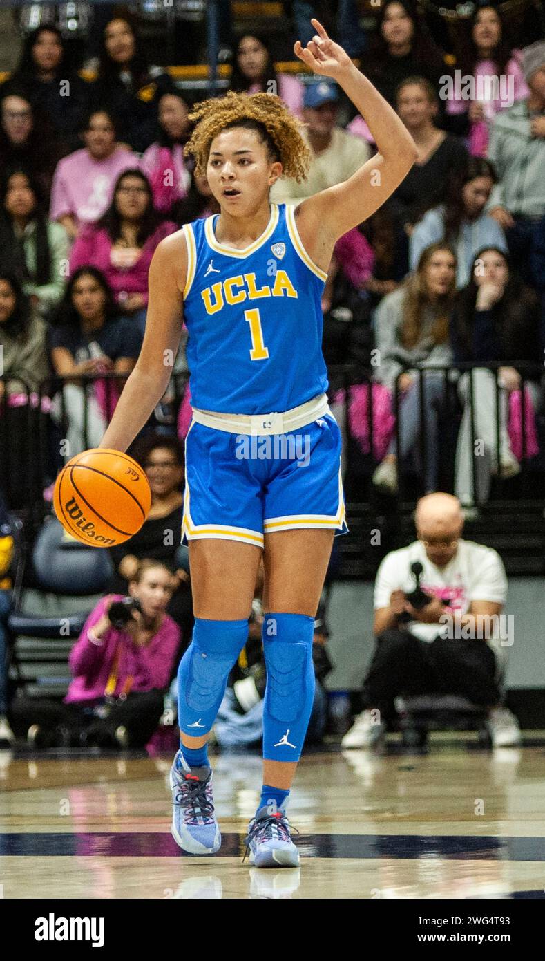 February 02 2024 Berkeley, CA U.S.A. UCLA guard Kiki Rice (1)sets the ...