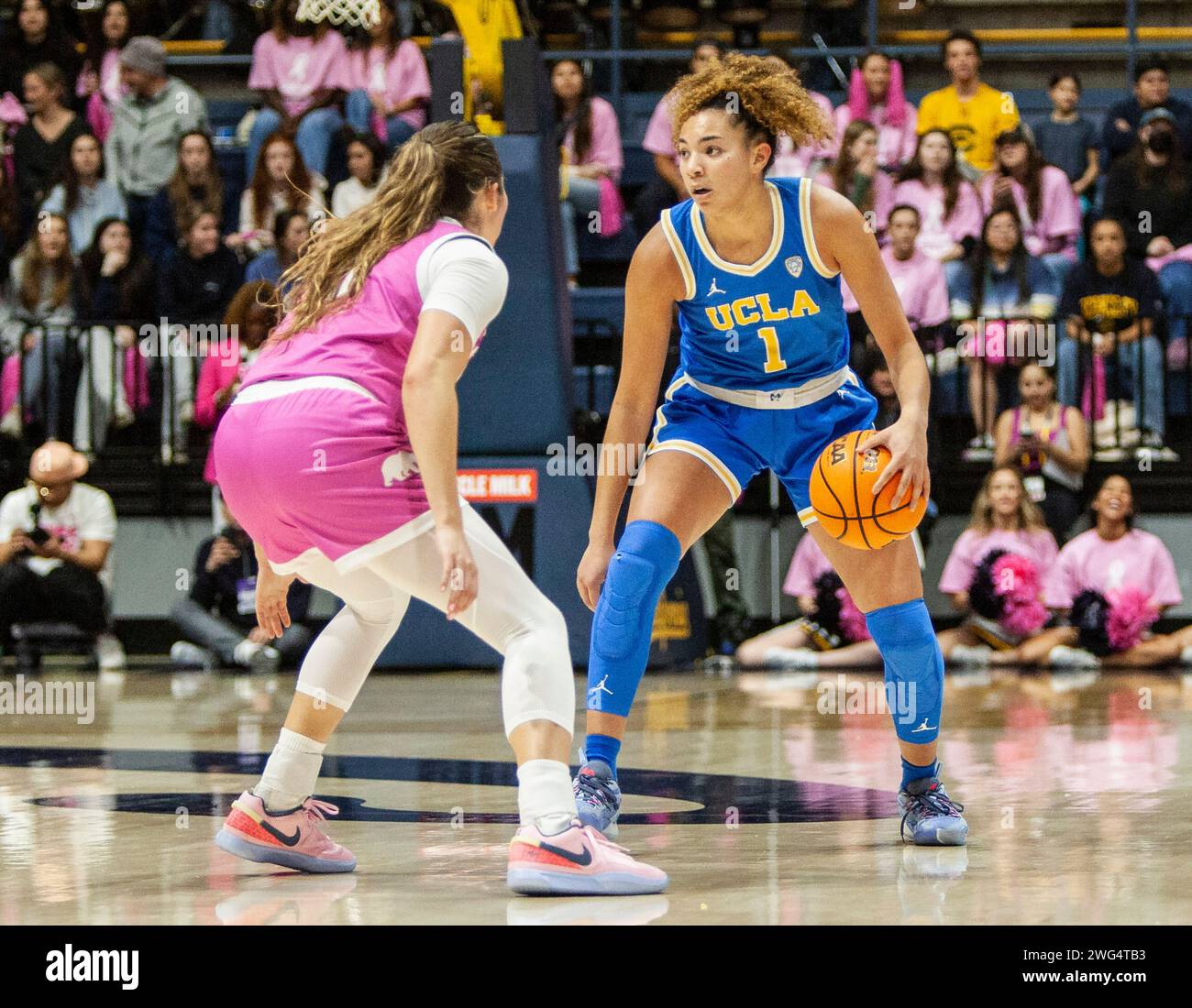 February 02 2024 Berkeley, CA U.S.A. UCLA guard Kiki Rice (1)looks to ...