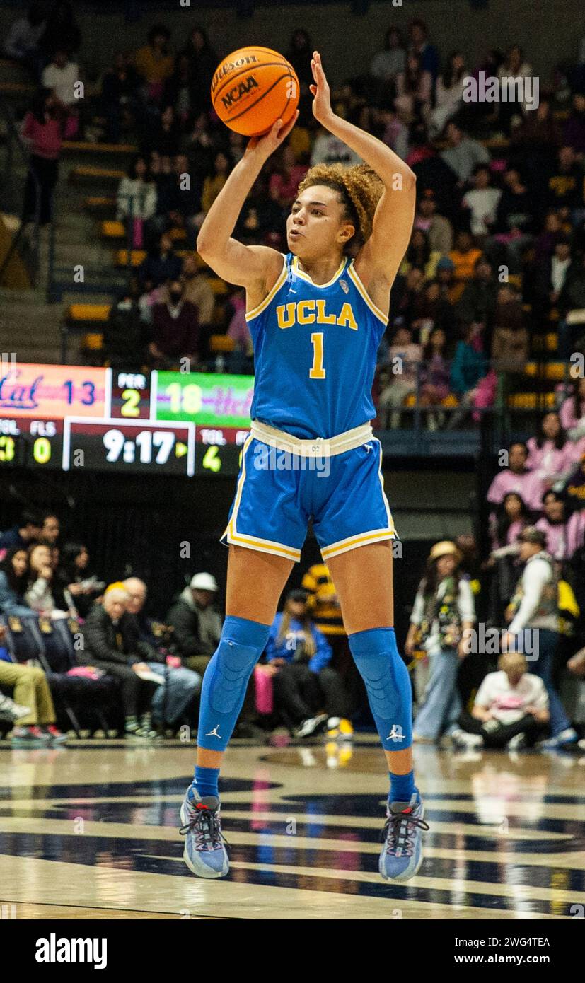 February 02 2024 Berkeley, CA U.S.A. UCLA guard Kiki Rice (1)shoots the ...