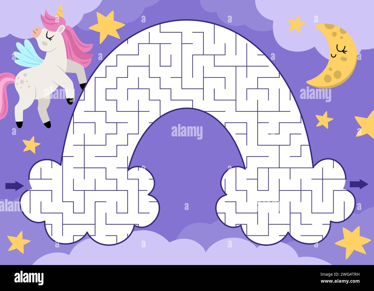 Unicorn geometrical maze for kids. Fairytale preschool printable ...