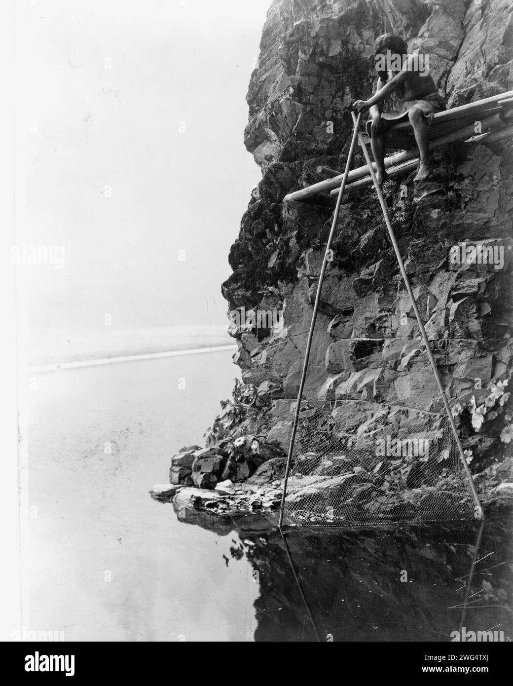 Fishing platform on Trinity River-Hupa, c1923. Photograph shows a Hupa ...