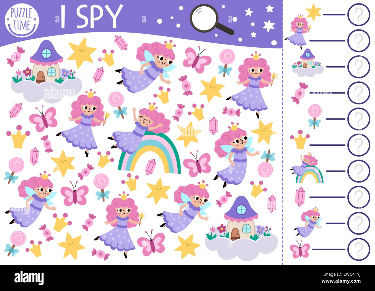 Unicorn I spy game for kids. Searching and counting activity with cute ...