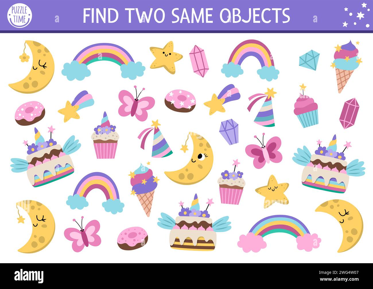 Find two same objects. Magic world matching activity for children for ...