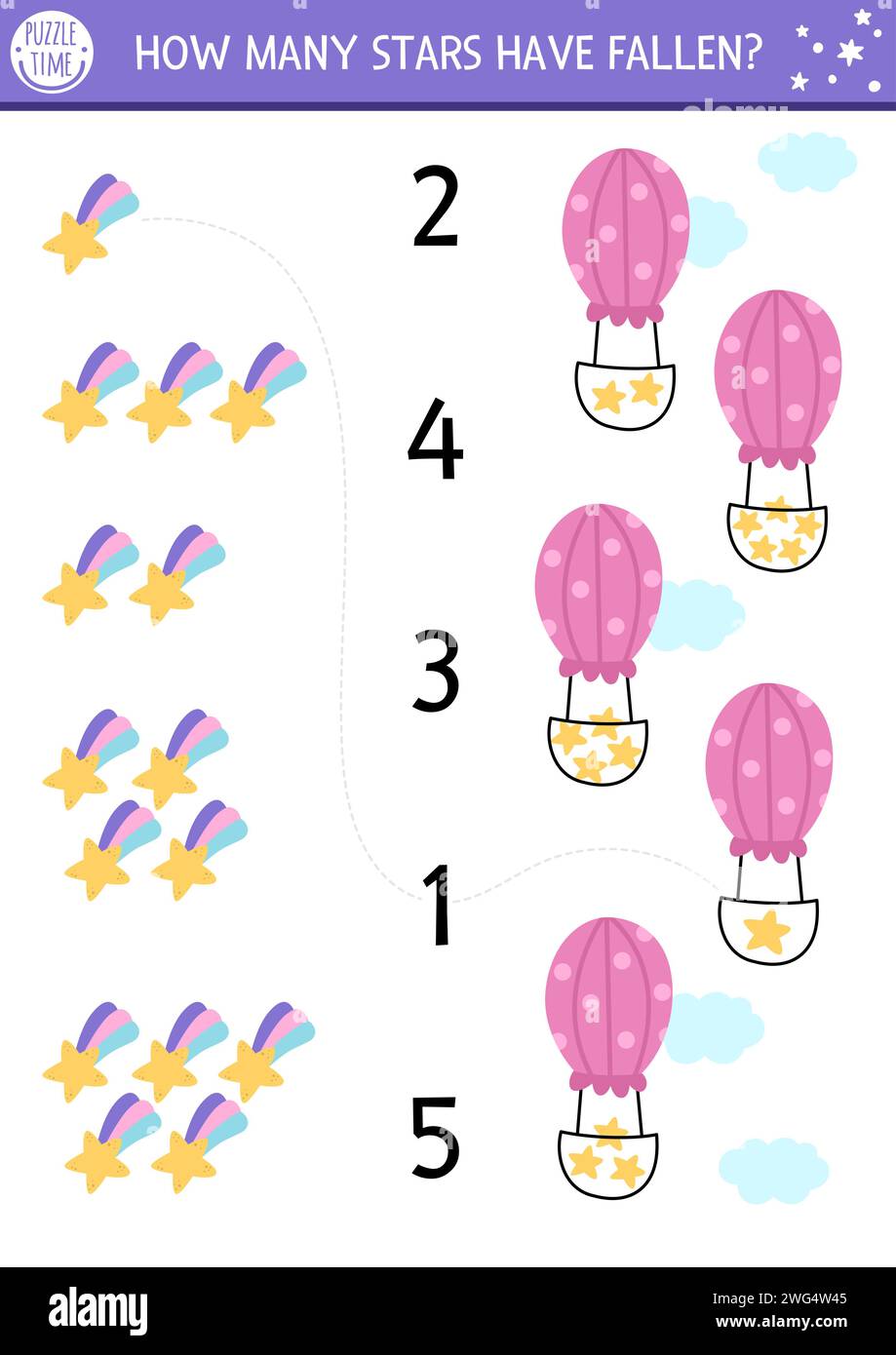Match the numbers unicorn game with fallen stars and hot air balloon ...