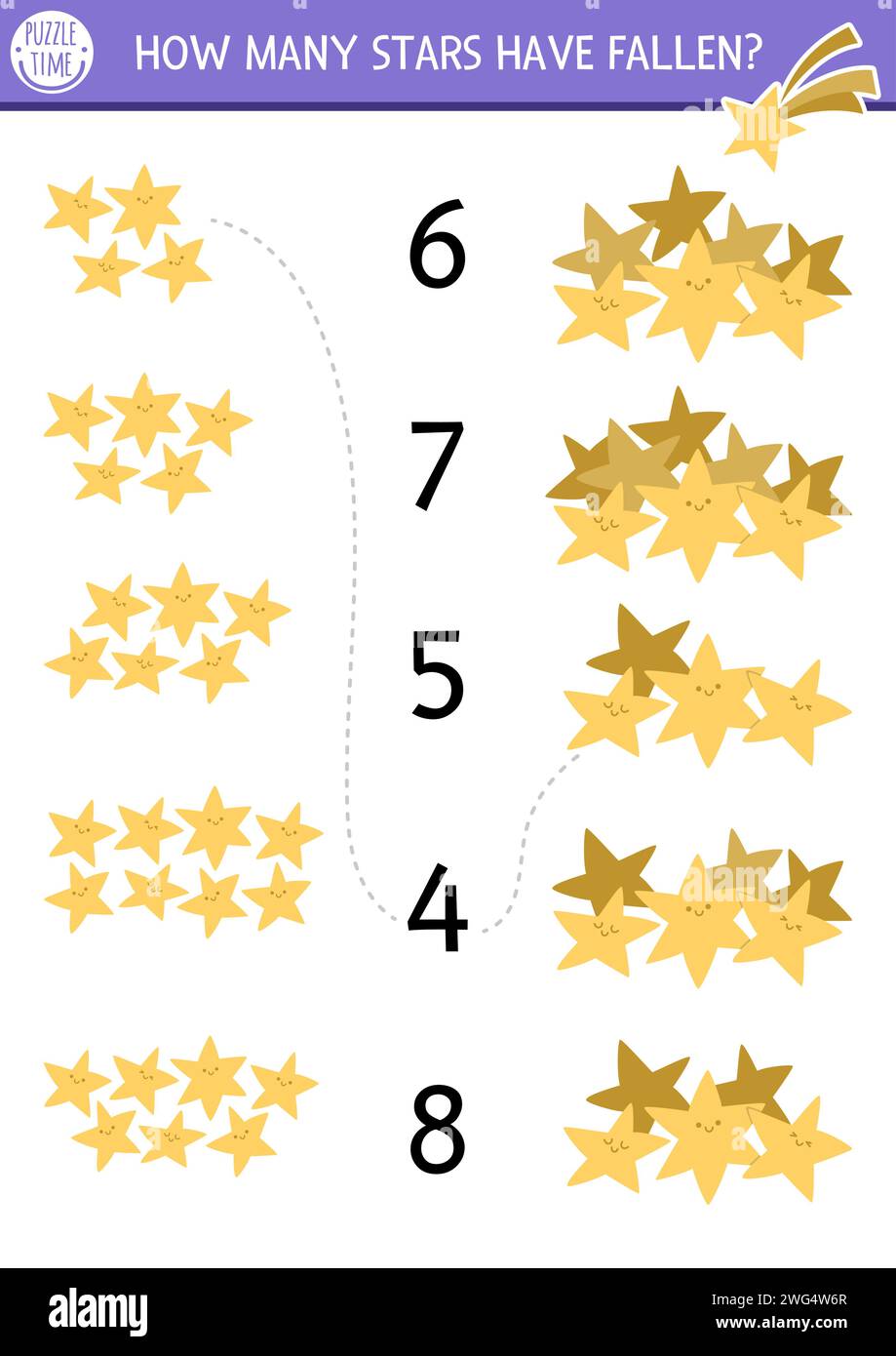 Match the numbers unicorn game with smiling fallen stars. Magic ...