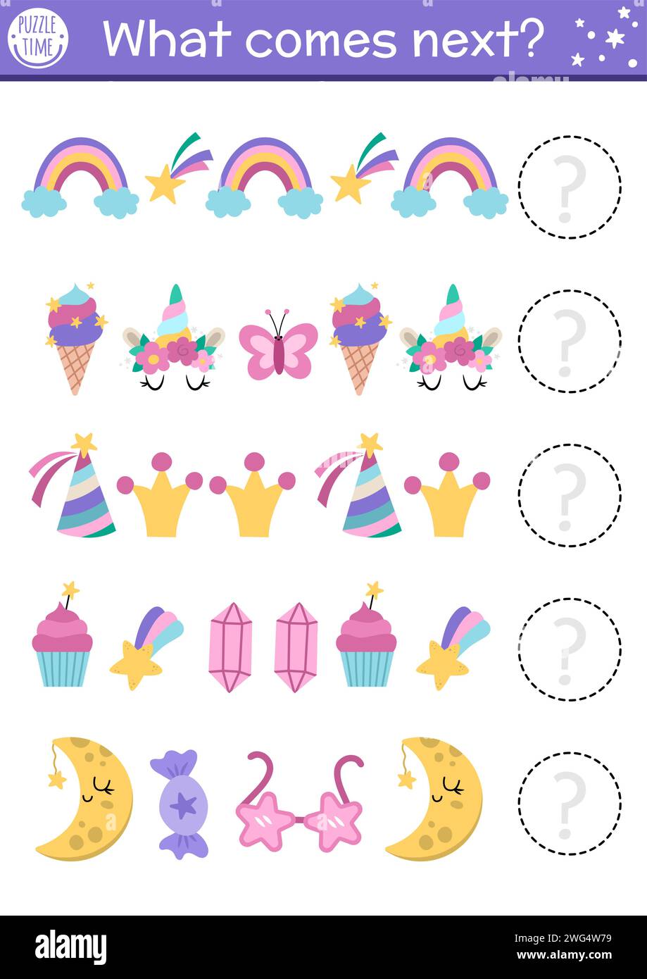 What comes next. Unicorn matching activity for preschool children with ...