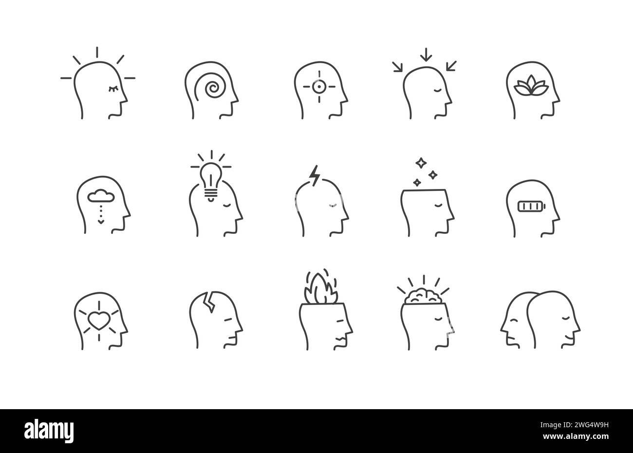 Set of head icons with different emotional state. Mental health ...