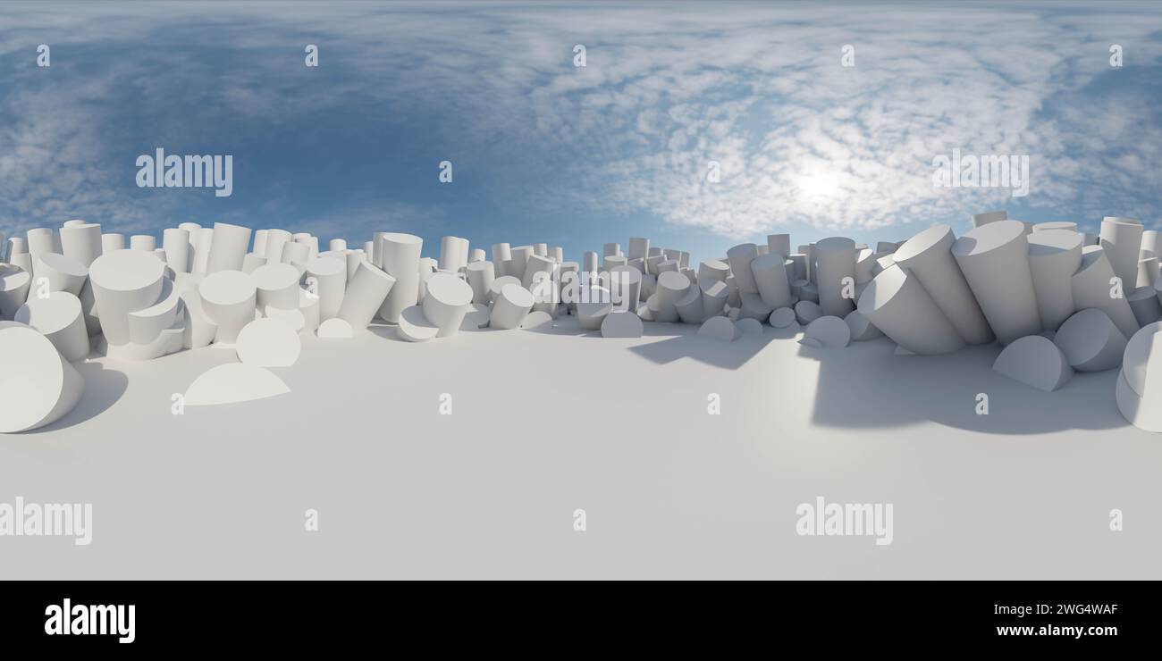 Abstract White Geometric Shapes Creating a Cityscape Under a Cloudy Sky ...