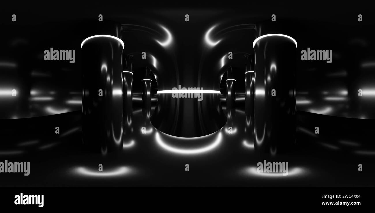 dark empty abstract futuristic room with a central column 360 panorama ...