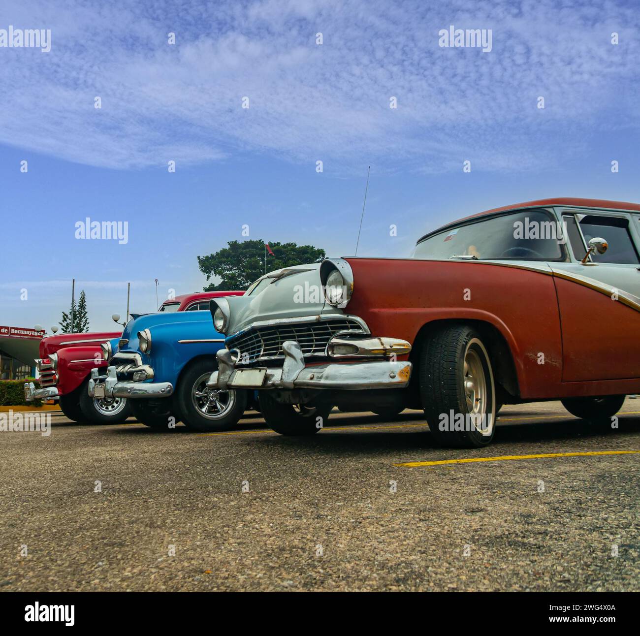 Faces of retro cars in a row on the street of Cuba Stock Photo - Alamy