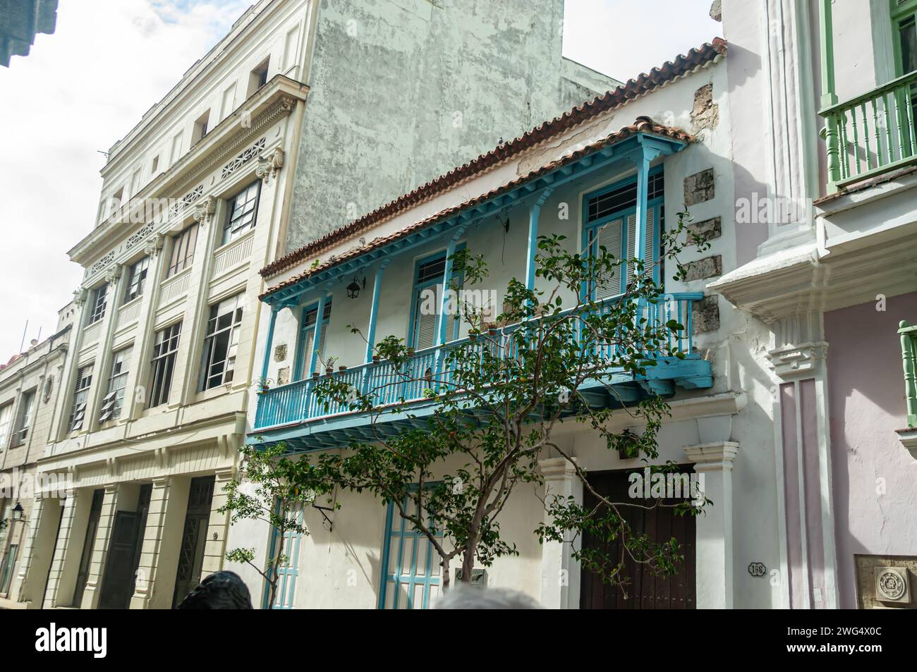 Cuba cuban travel architecture yellow blue old balcony hi-res stock ...