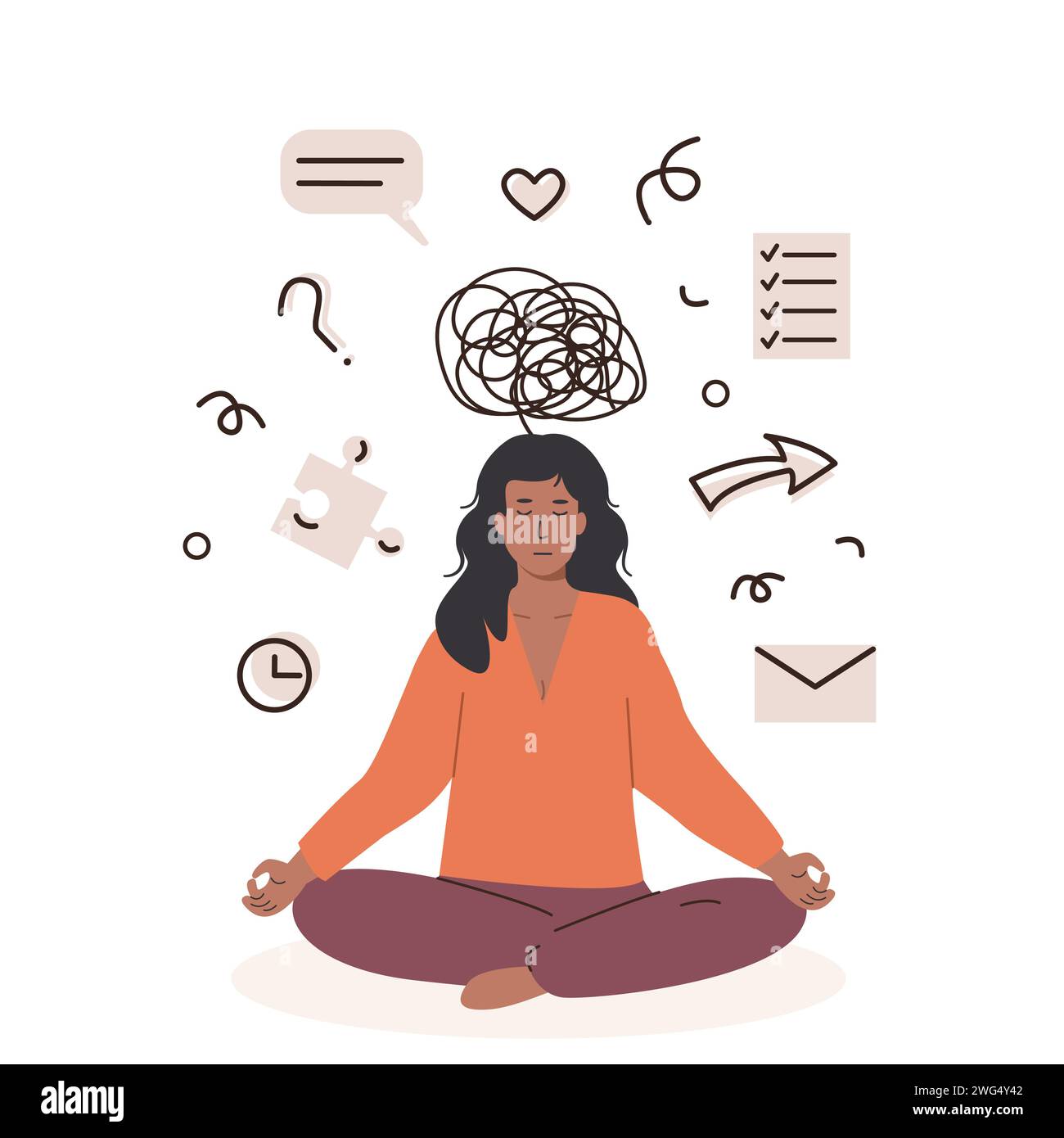 An african american black woman meditating and feeling overload with ...