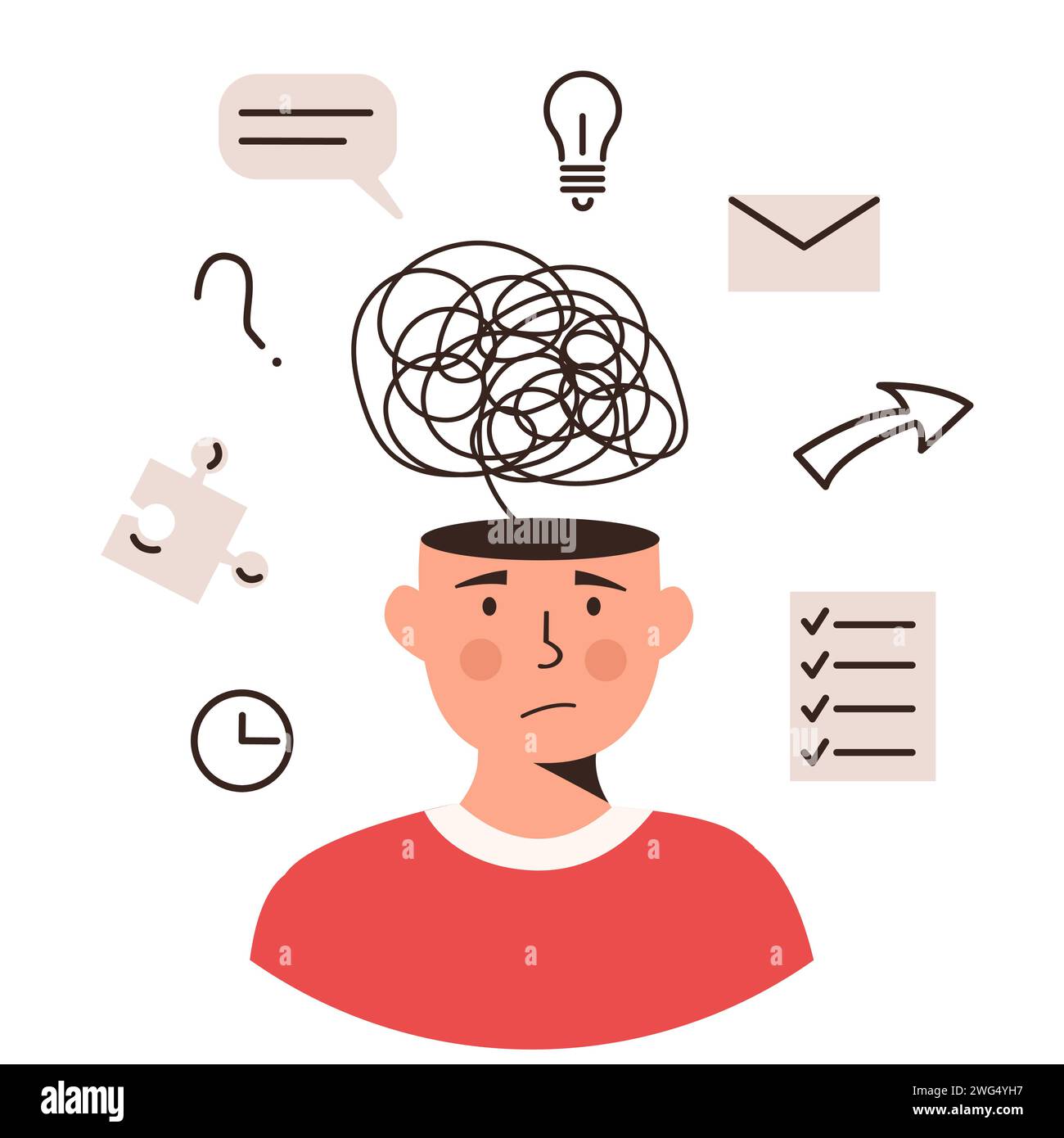 Human head with many thoughts, task and ideas. Child or adult with ADHD ...