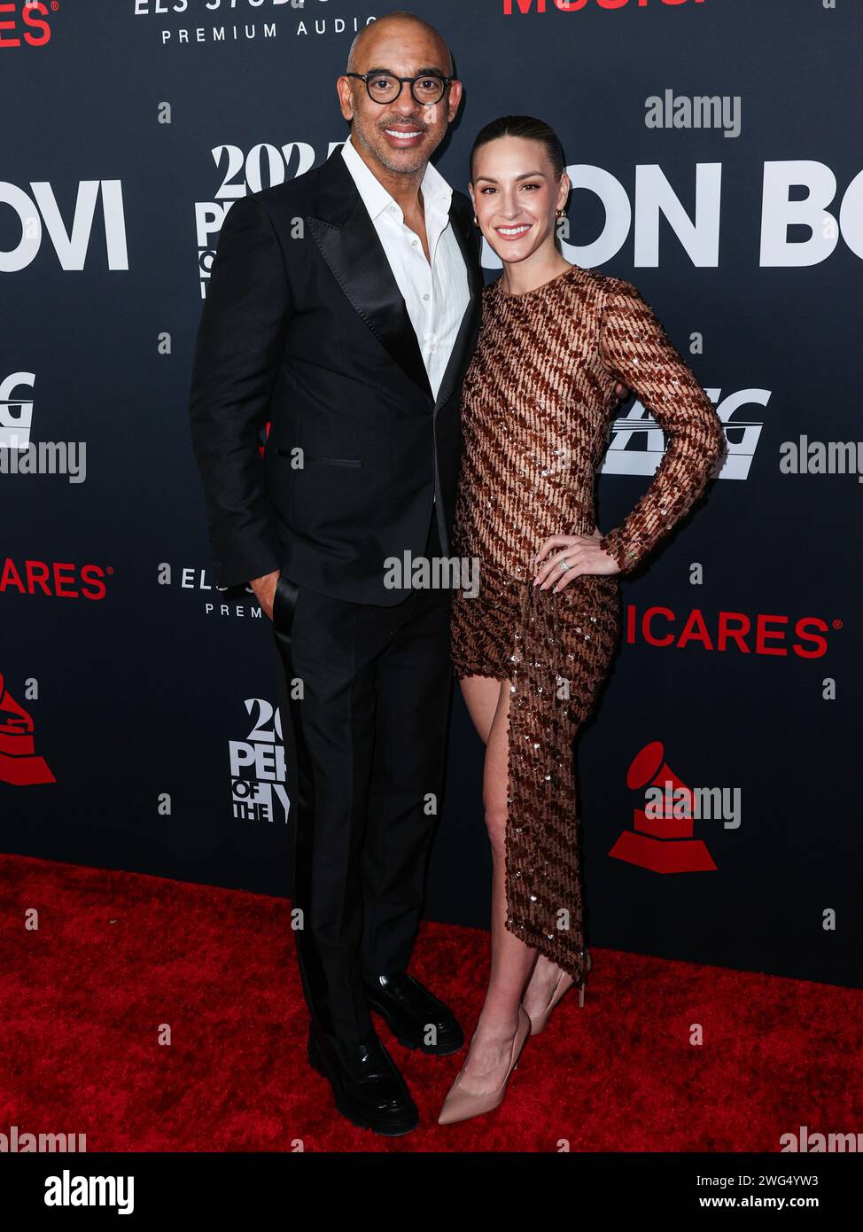 LOS ANGELES, CALIFORNIA, USA - FEBRUARY 02: Harvey Mason Jr. and Britt ...