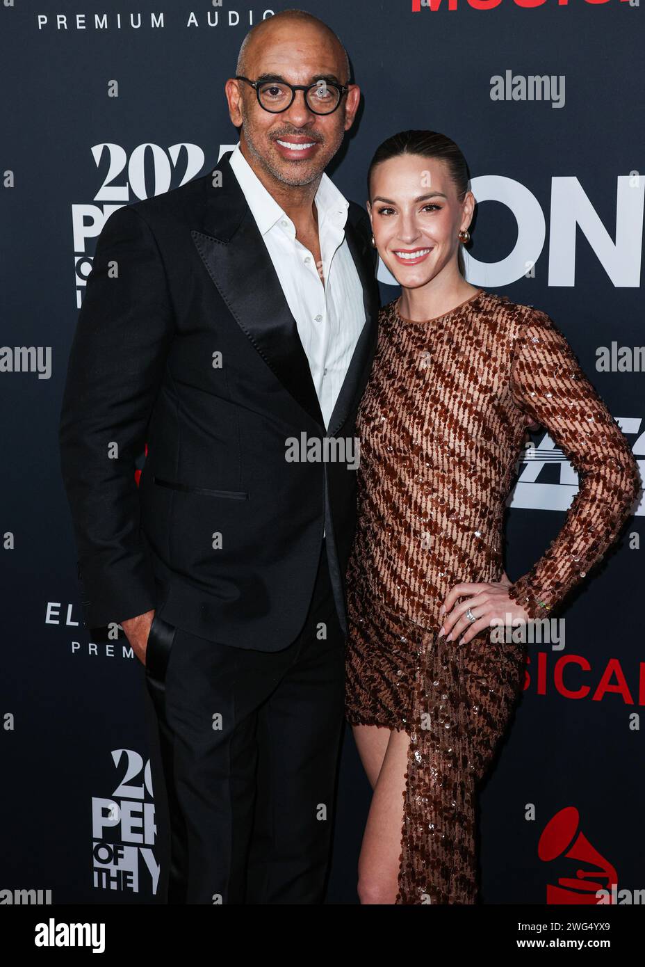 LOS ANGELES, CALIFORNIA, USA - FEBRUARY 02: Harvey Mason Jr. and Britt ...