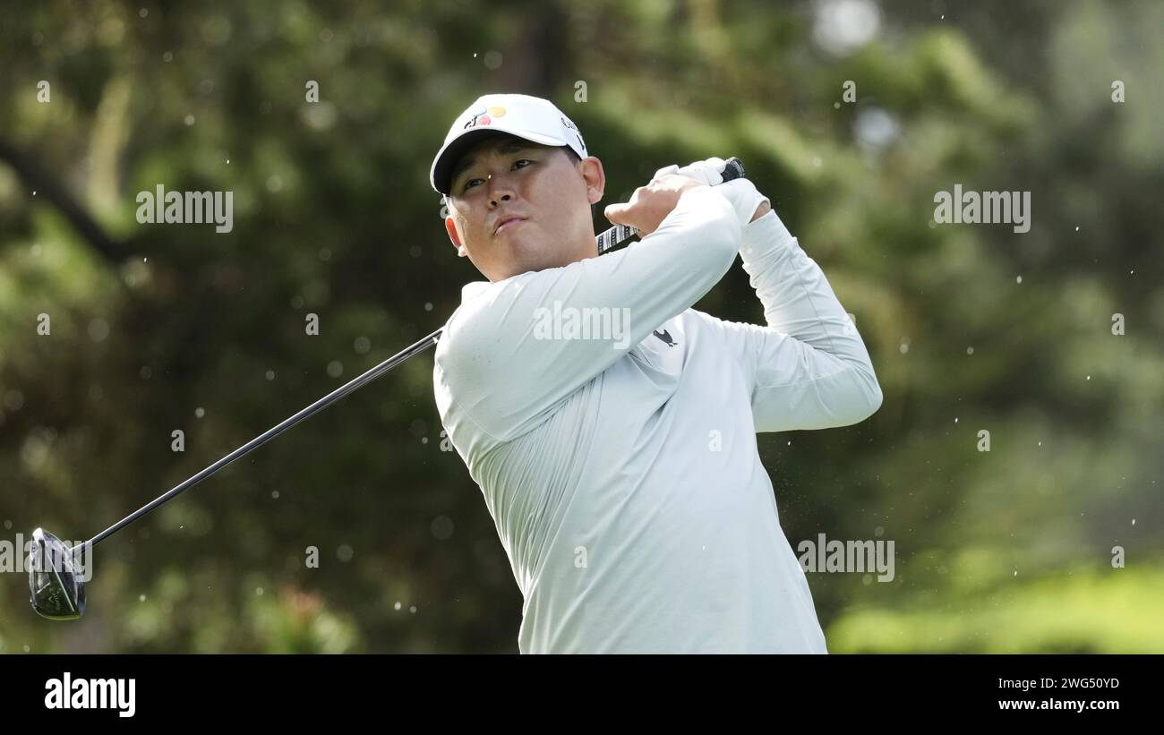 Si Woo Kim hits from the seventh tee at Spyglass Hill Golf Course ...