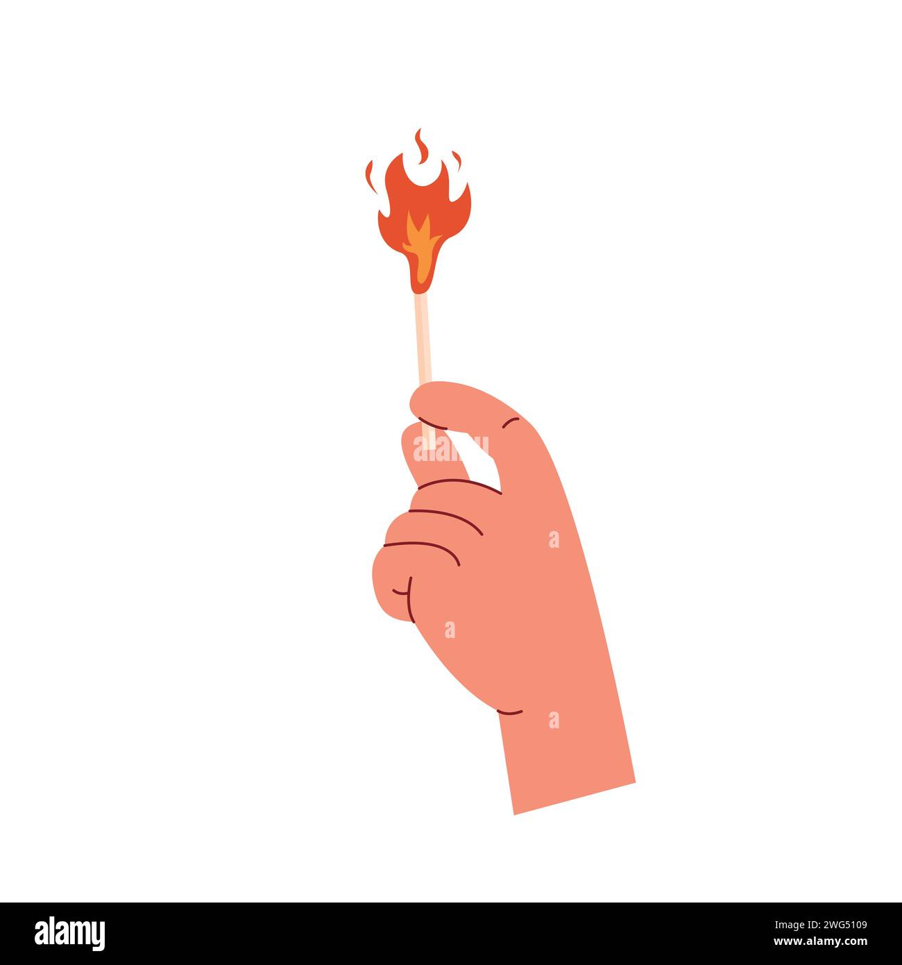 Hand holding a burning match stick. Flaming matchstick. Match with fire ...
