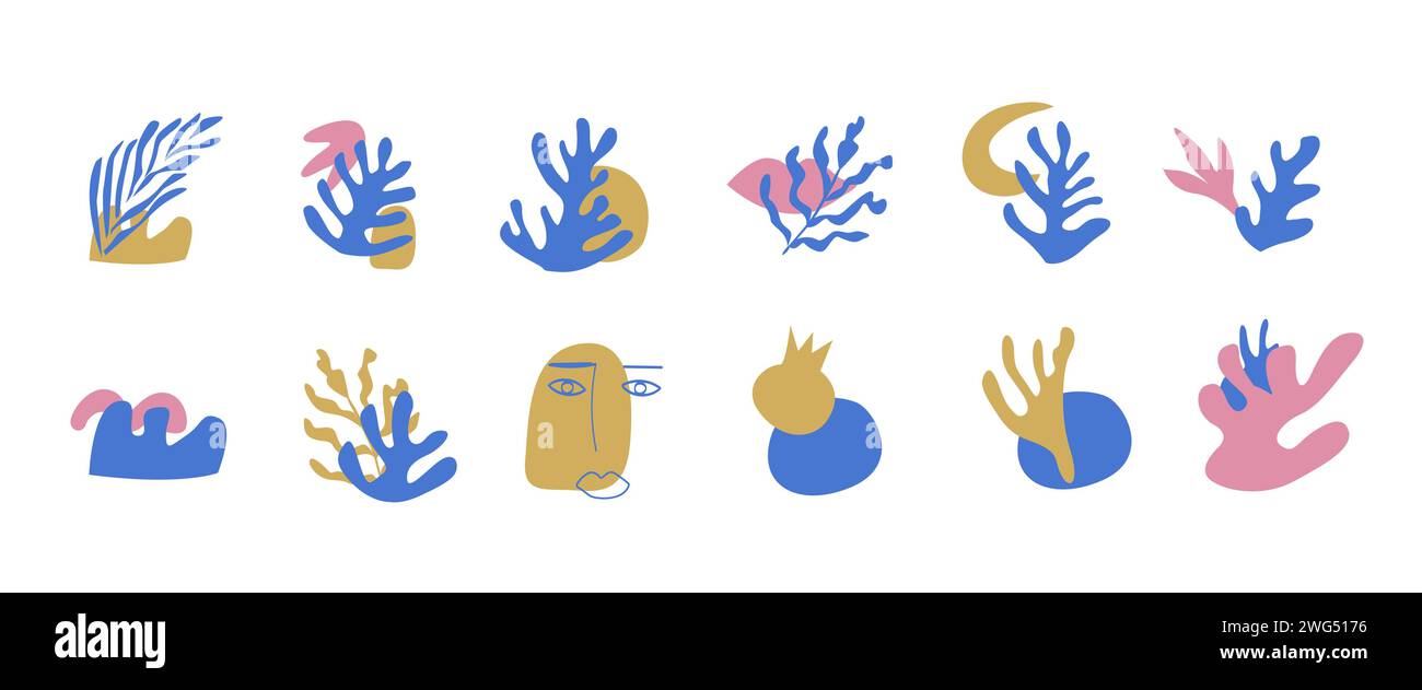 Vector composition with abstract shapes and blue algae. Matisse ...